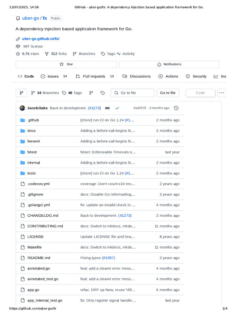 GitHub - Uber-Go - FX - A Dependency Injection Based Application Framework For Go | PDF ...