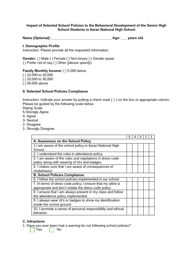 Student Behavior and School Policies Survey | PDF | Disciplines | Policy