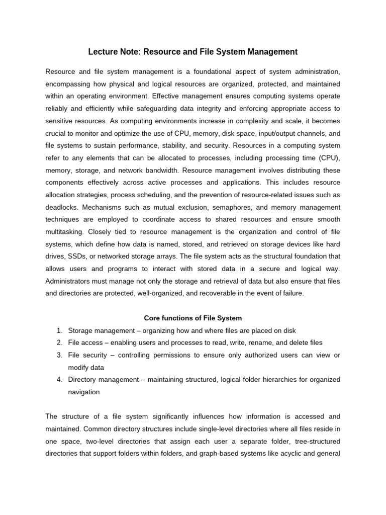Resource and File System Management | PDF | File System | Computer File