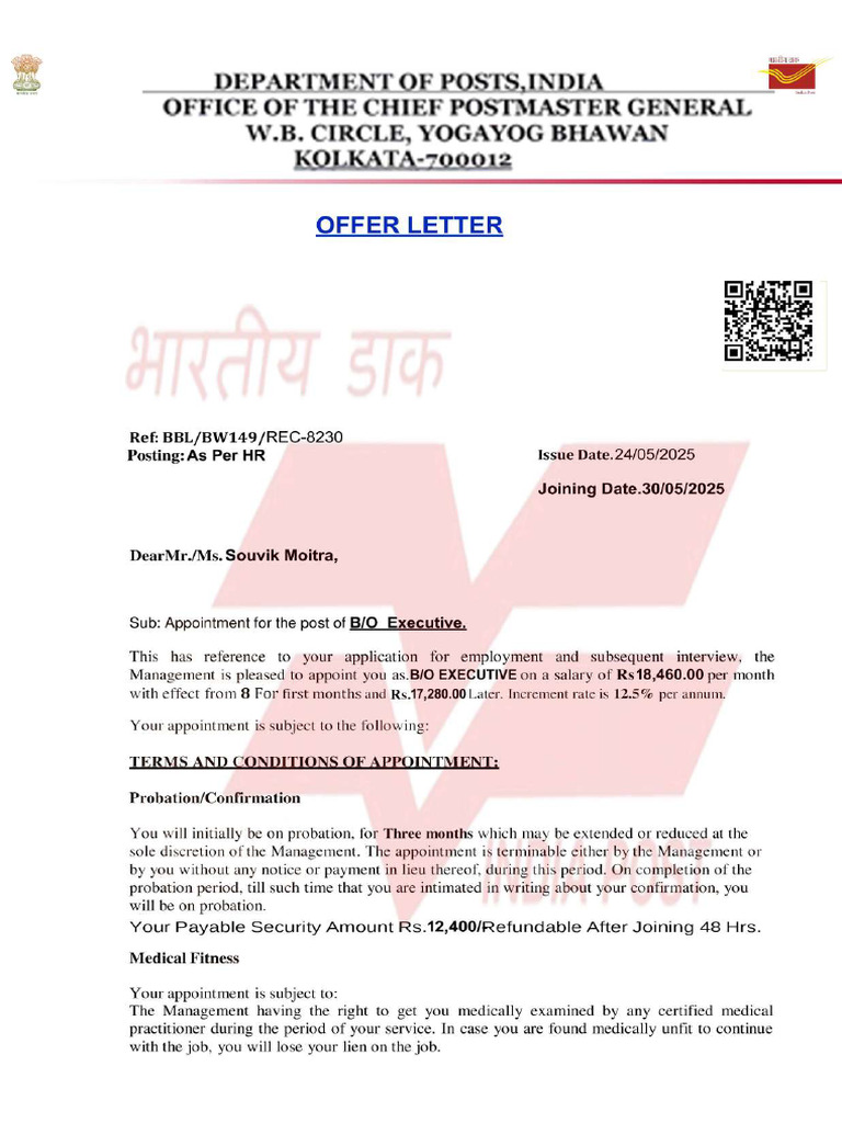 Souvik Moitra, Offer Letter | PDF