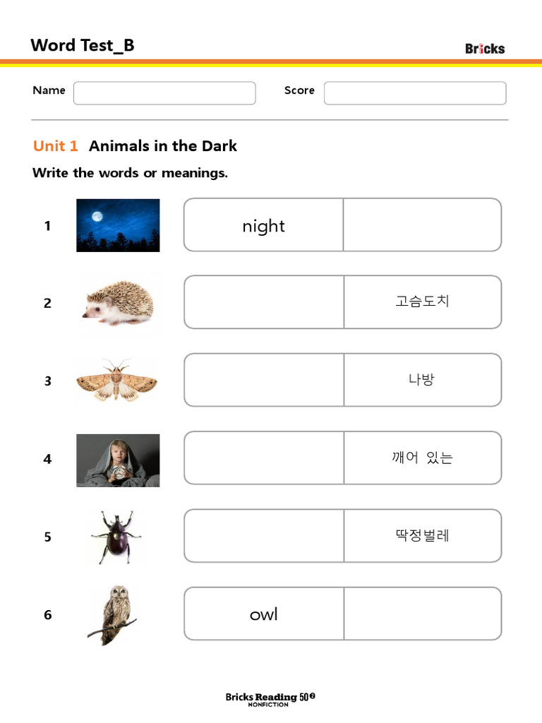 Bricks Reading 50 Nonfiction - L2 - Word Test B | PDF