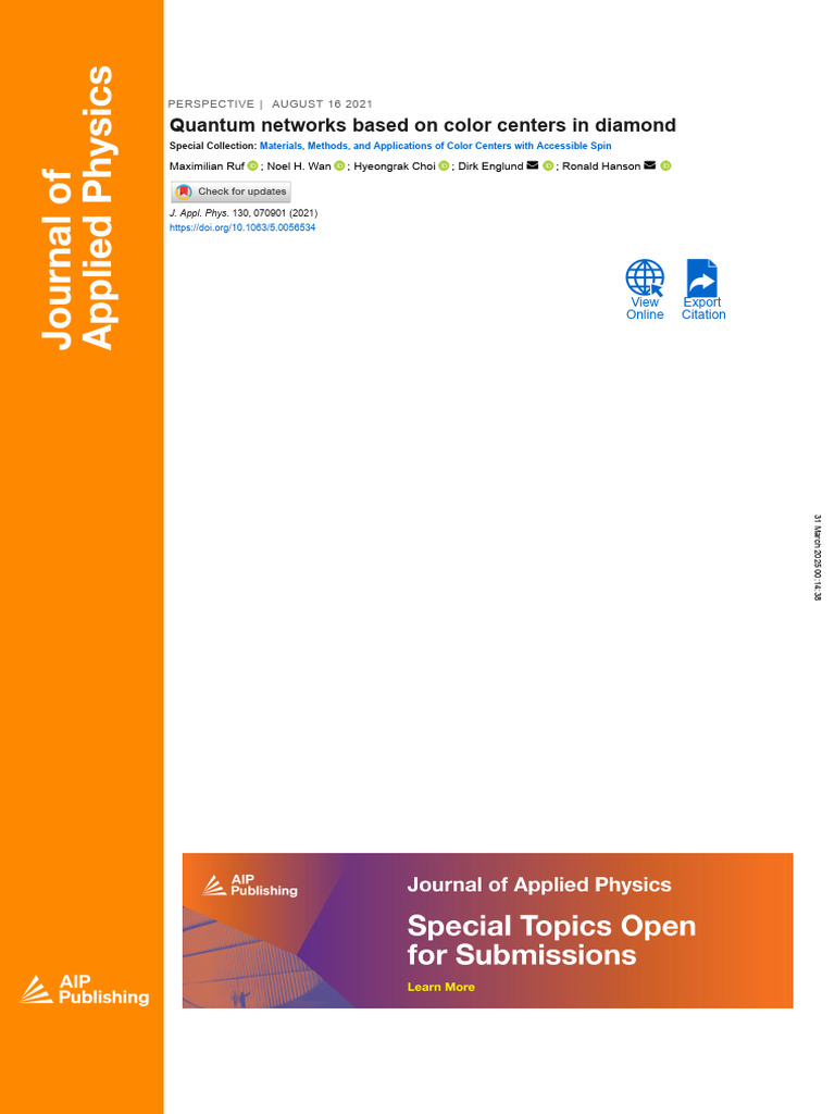 Quantum Networks Based On Color Centers in Diamond: Maximilian Ruf Noel H. Wan Hyeongrak Choi ...