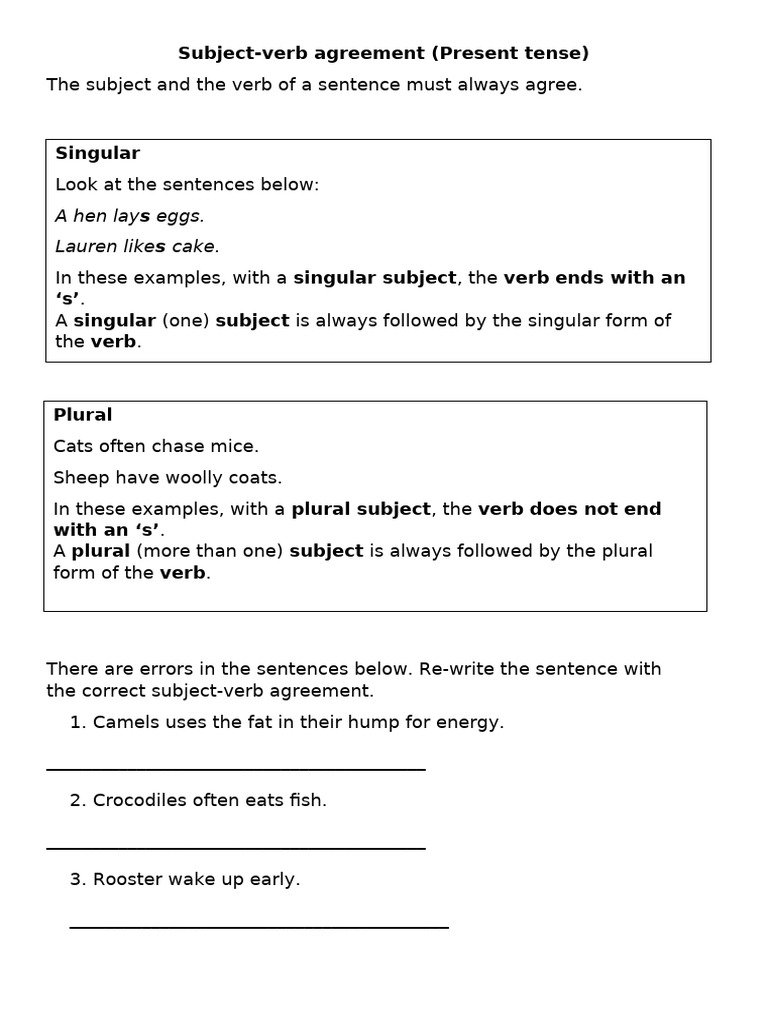 Subject-Verb Agreement Present Tense | PDF