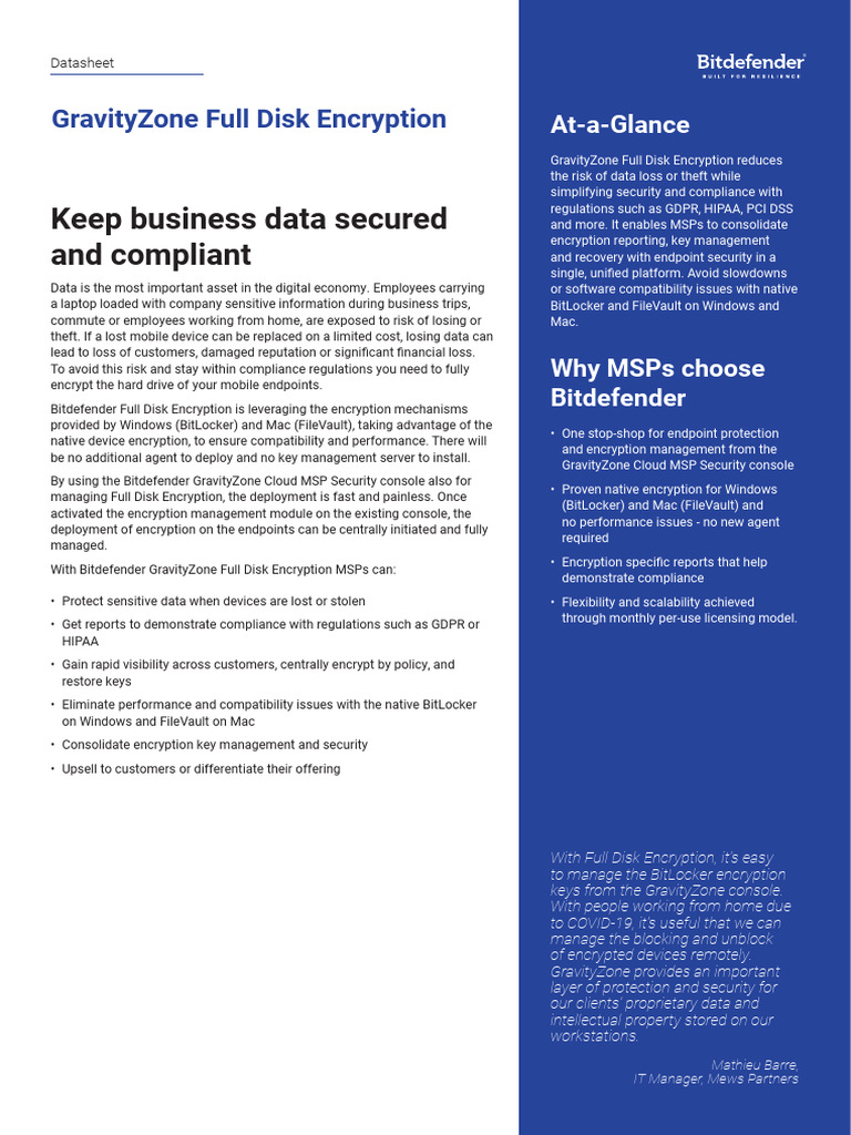 Bitdefender MSP Full Disk Encryption Guide | PDF | Security | Computer ...