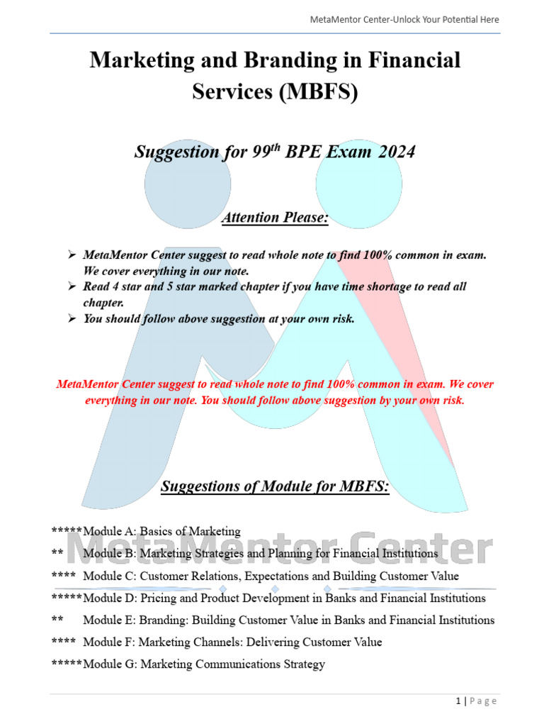 Marketing and Branding in Financial Services. 99th Suggestion of MBFS ...