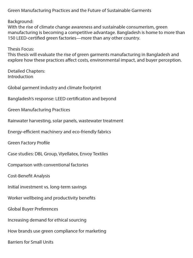 Green Manufacturing Practices and The Future of Sustainable Garments | PDF