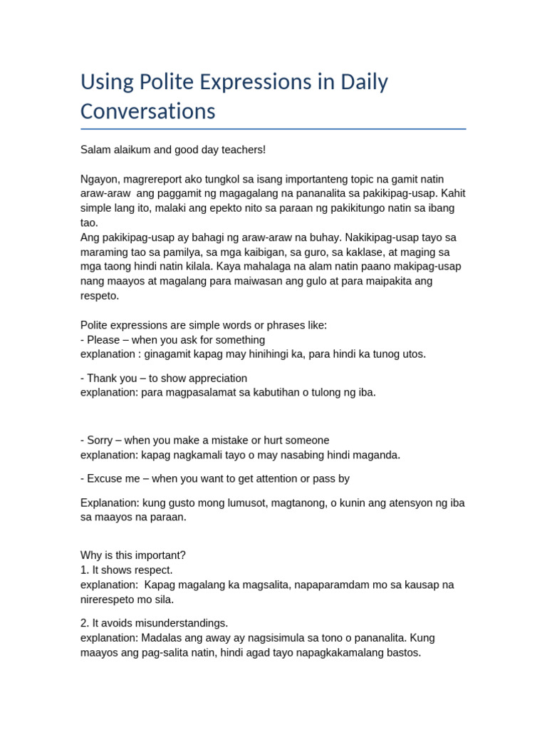 Polite Expressions Report | PDF