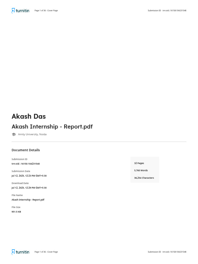 Akash Internship - Report | PDF | Citation | Quotation Mark
