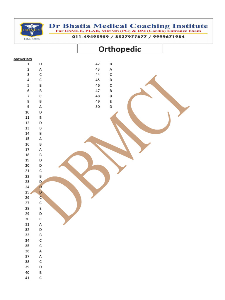 Ortho Test Answerkey | PDF