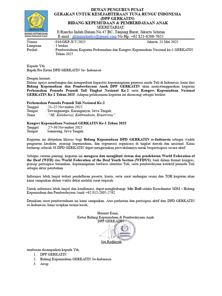 Surat Pemberitahuan DPD GERKATIN | PDF