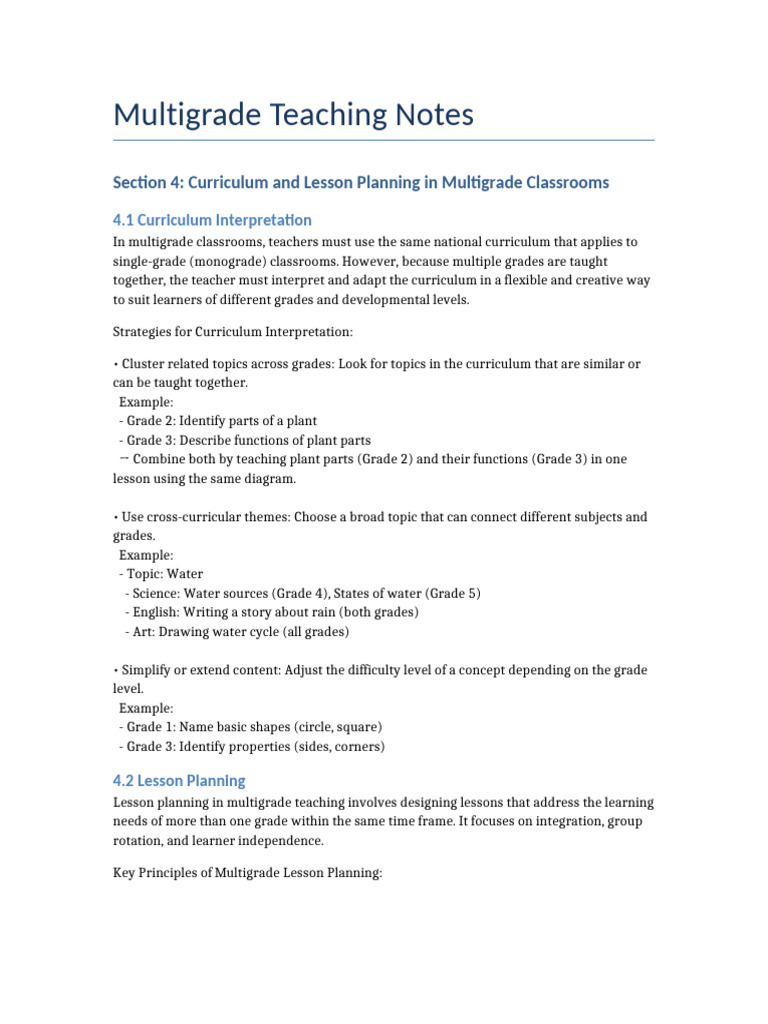 Multigrade Teaching Section 4 Expanded | PDF | Curriculum | Lesson Plan