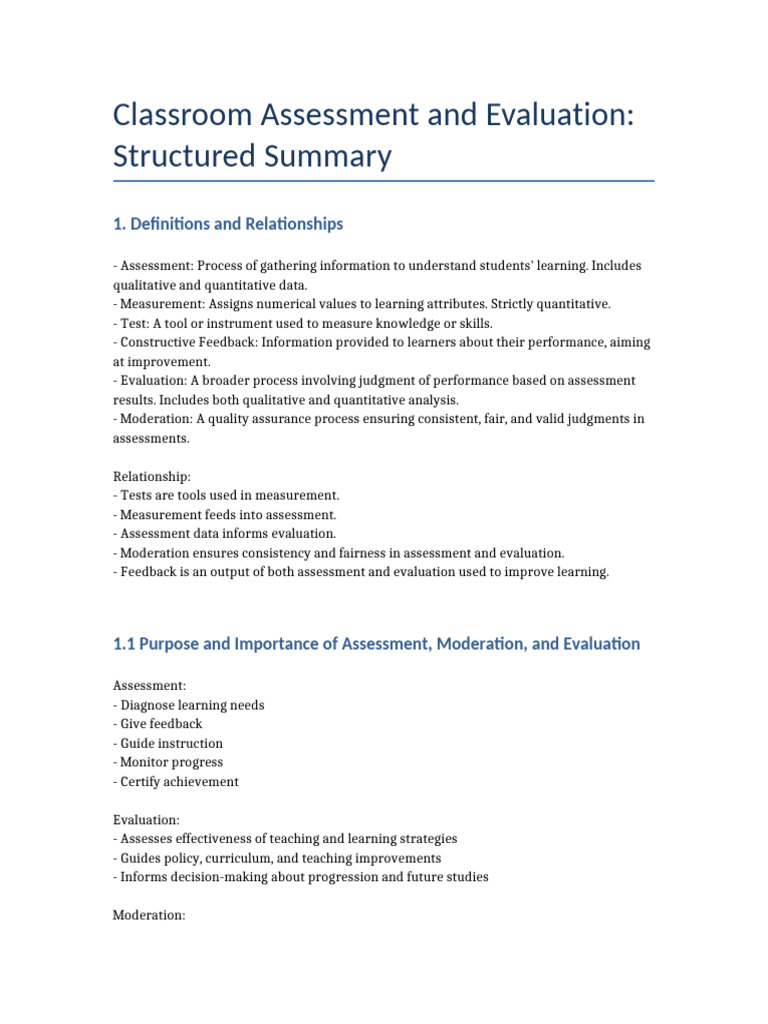 Classroom Assessment Summary | PDF