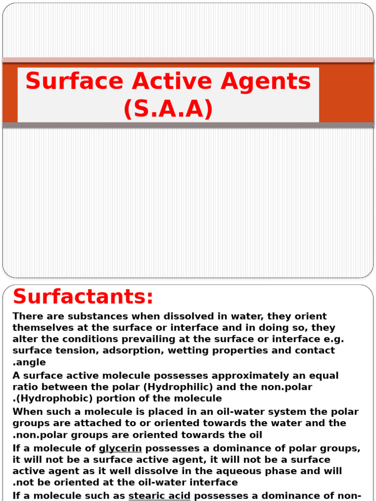 Overview of Surface Active Agents | PDF | Surfactant | Detergent