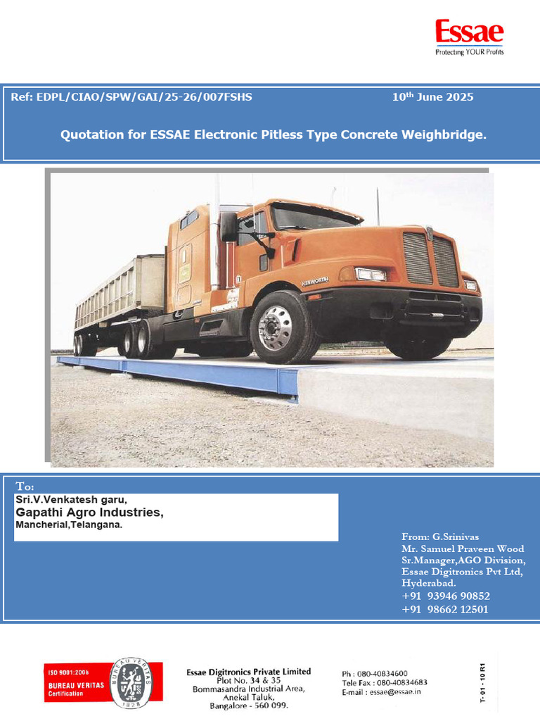 Weighbridge Quotation for ESSAE Model | PDF | Electrical Engineering ...
