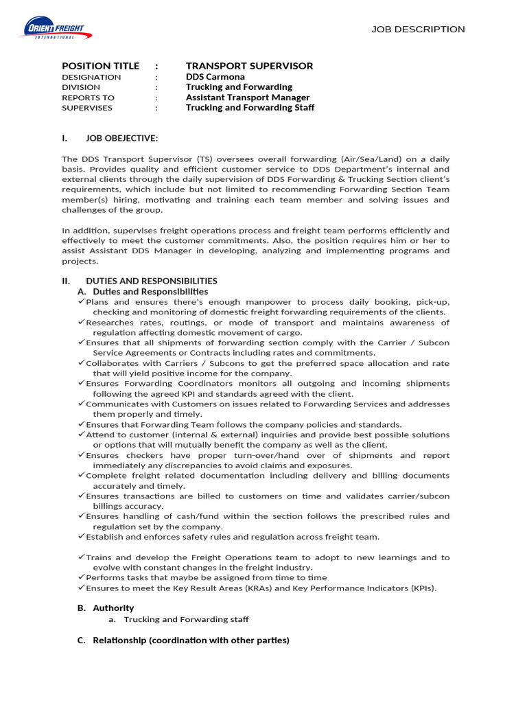 JD DDS Transport Supervisor (TS) - B2cc14a6 f562 46d1 9810 24deb47243d6 ...