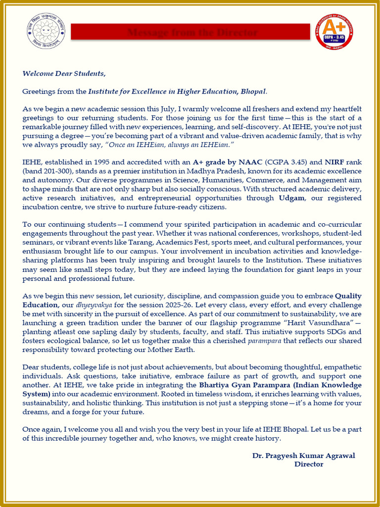 Welcome Message from IEHE Director | PDF