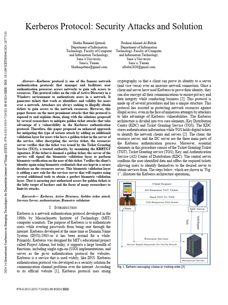 Kerberos Protocol Security Attacks and Solution | PDF | Password | Computer Network