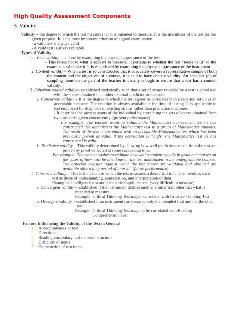 Word High Quality Assessment Componentsr | PDF | Educational Assessment ...