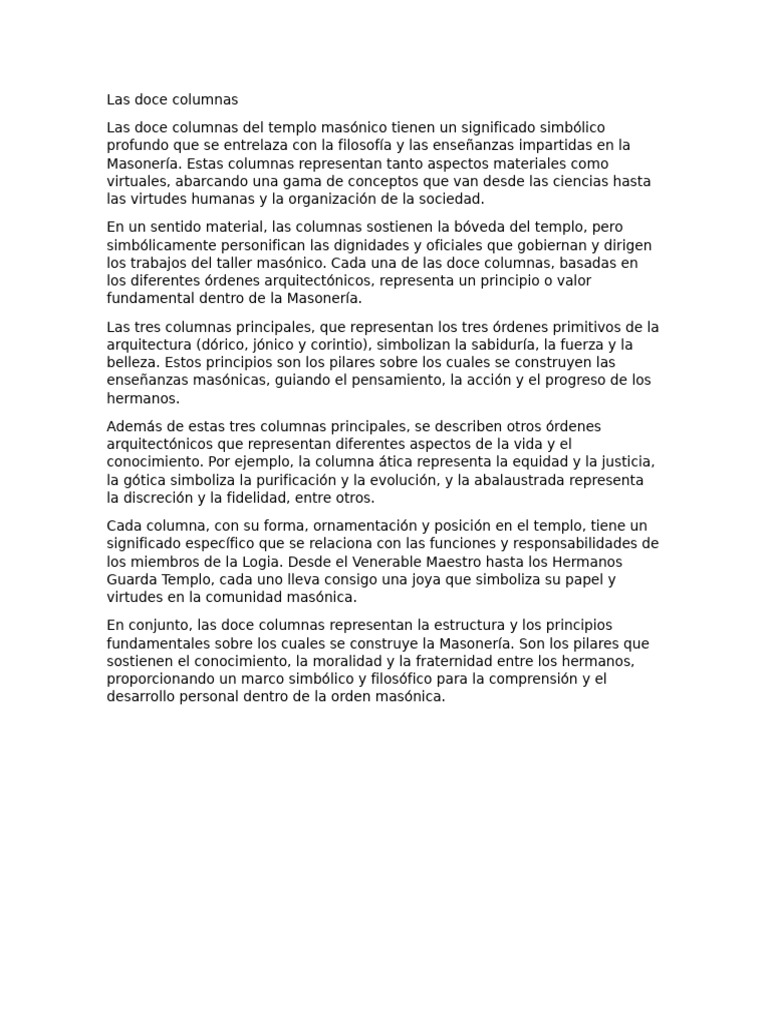 Las 12 Columnas El Mandil Del Compañero La Letra G y La Escuadra y El Compas | PDF | Masonería ...