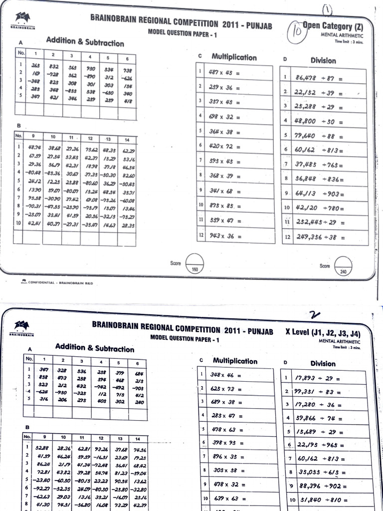 Brainobrain 2011 Punjab Math Paper | PDF | Abstract Algebra | Arithmetic