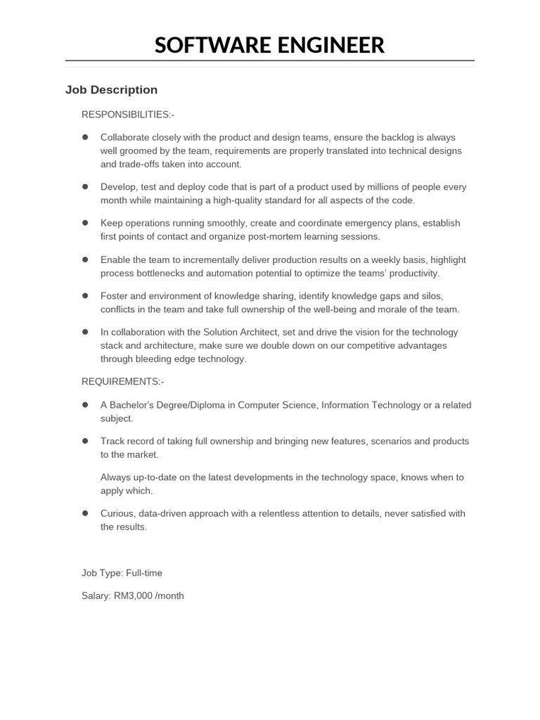 Job Description-Software Engineer | PDF