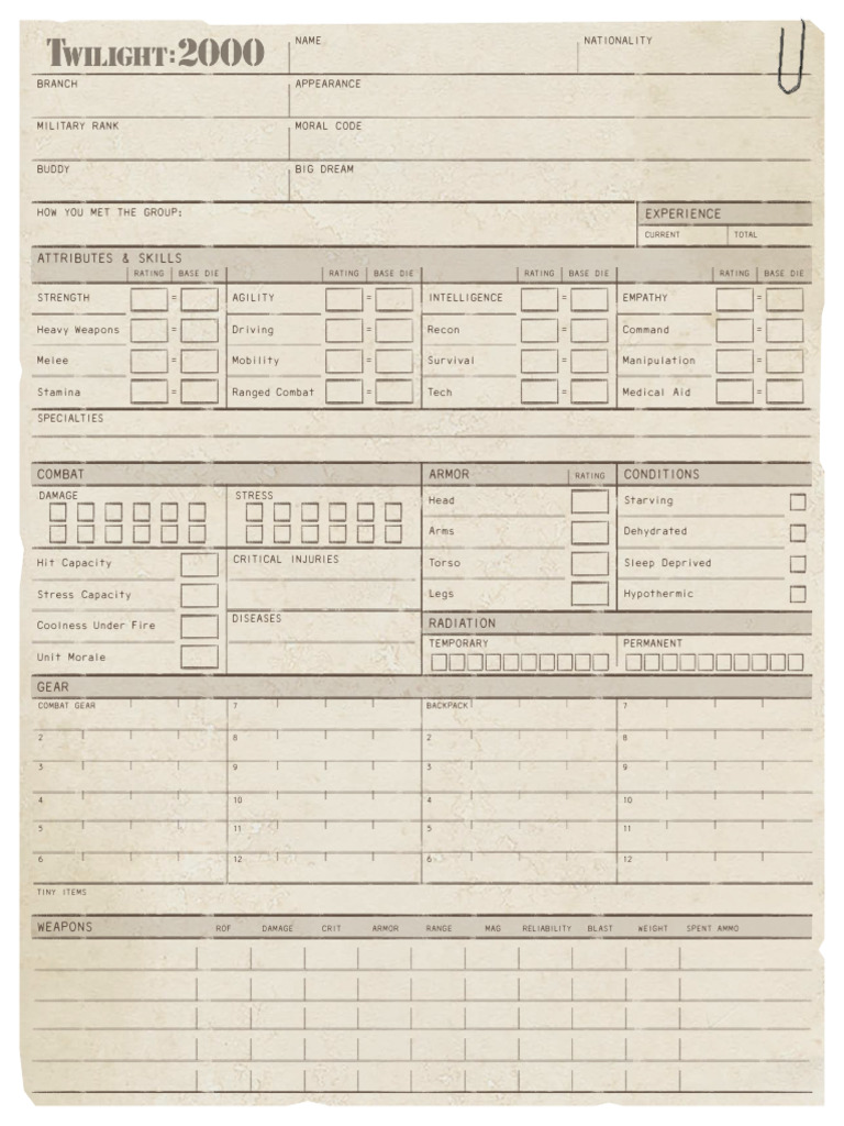 T2K 4e Alpha - Character Sheet | PDF