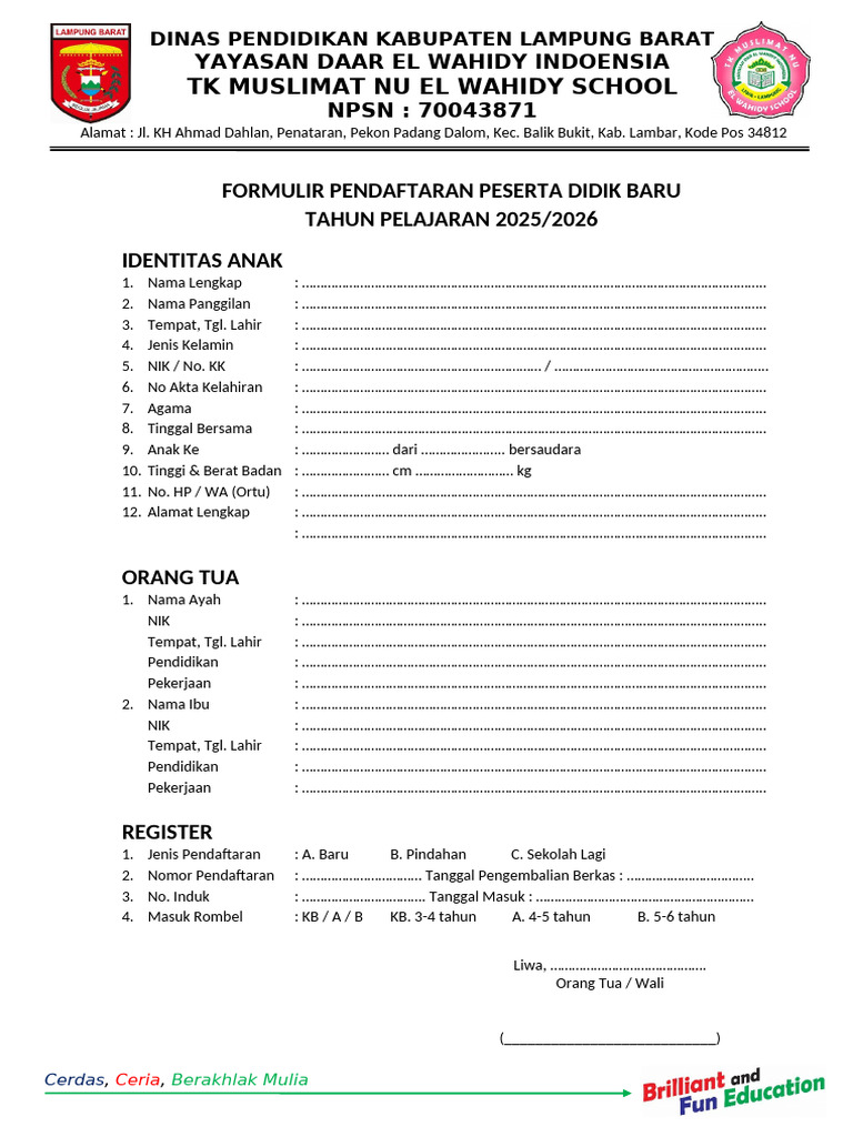 Formulir Pendaftaran PPDB 2025-2026 | PDF