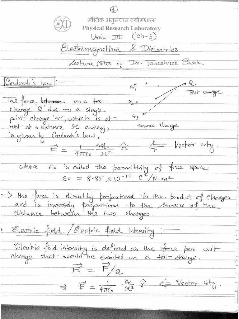 Notes - Unit 01 Module 01 - Electrostatics | PDF