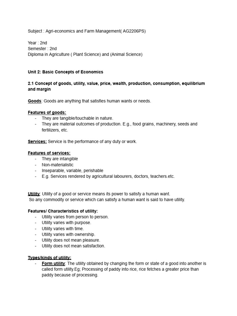 Unit 2 Basic Concepts of Economics | PDF | Value (Economics) | Goods