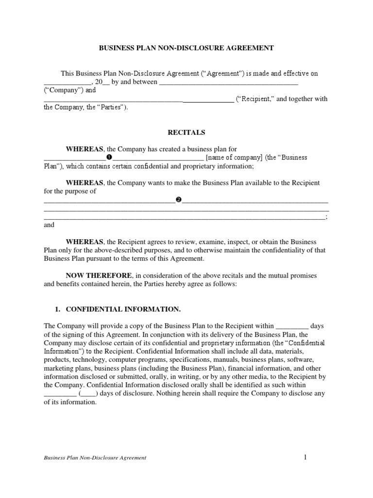 Business Plan NDA | Non Disclosure Agreement | Confidentiality