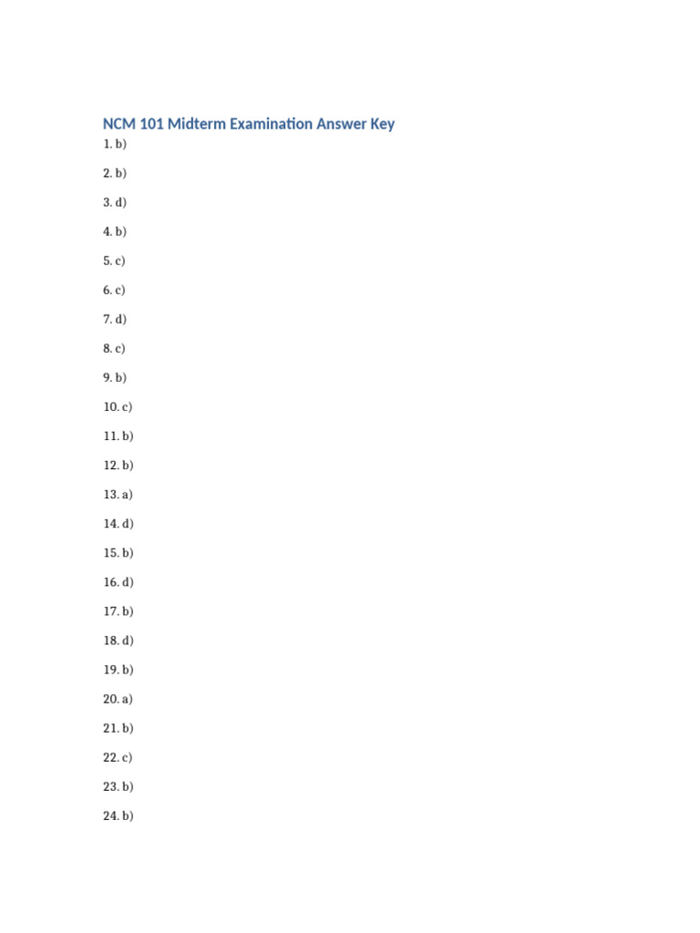 NCM 101 Midterm Answer Key | PDF
