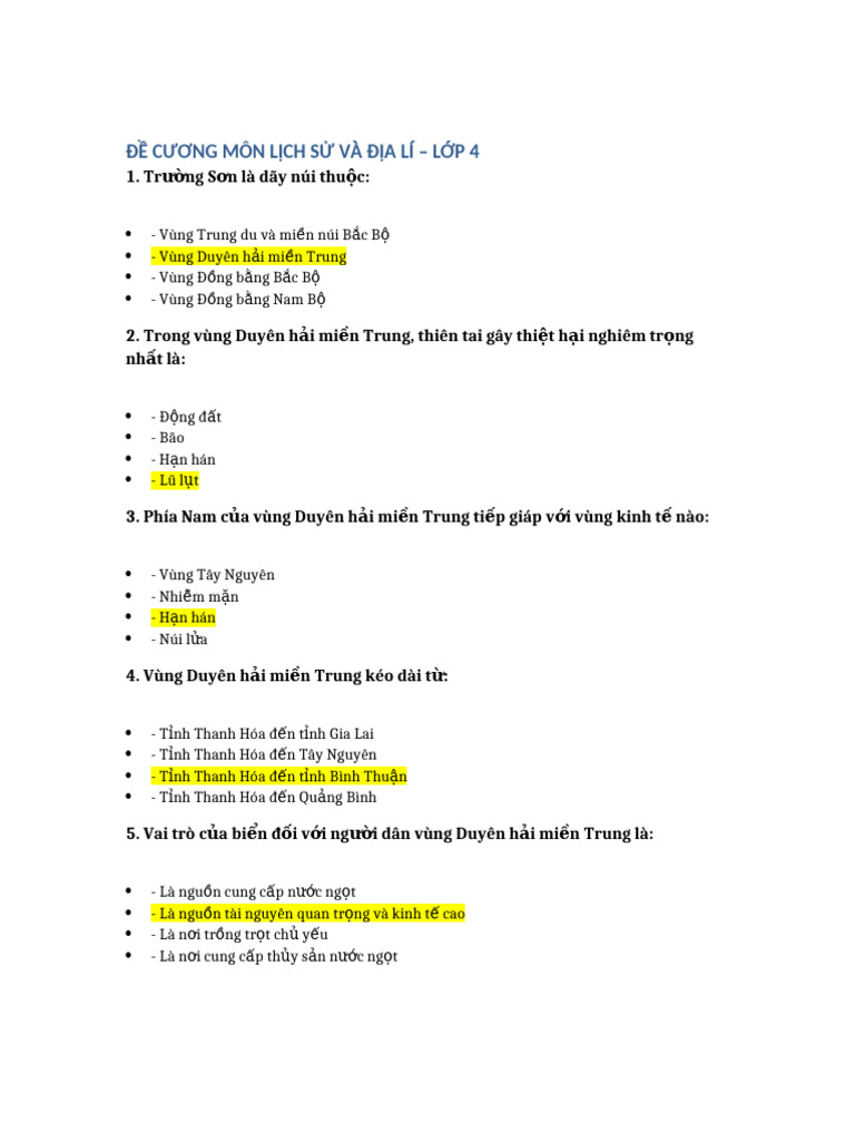 De Cuong Lich Su Dia Li Lop 4 Day Du | PDF