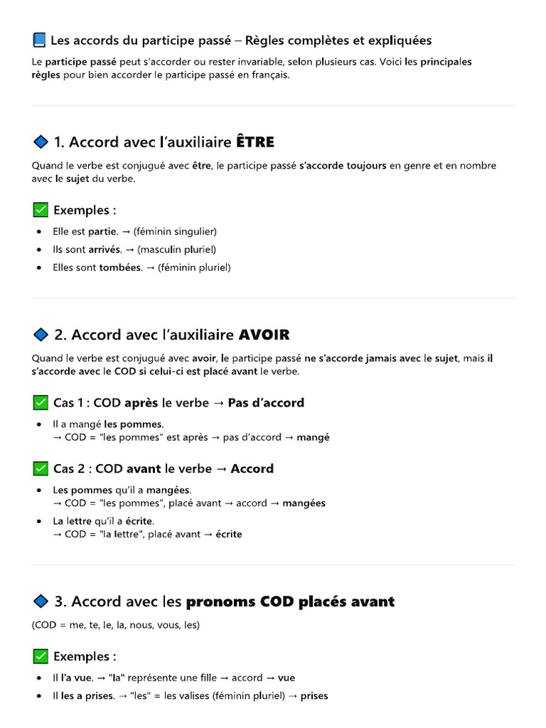 Les Accords Du Participe Passé | PDF