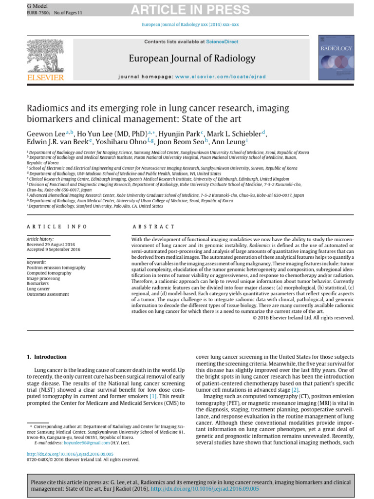 Radiomics and Its Emerging Role in Lung Cancer Research, Imaging State of Art | PDF | Medical ...