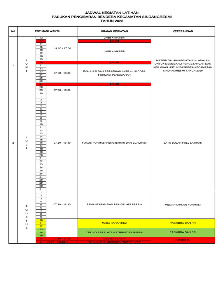 Jadwal Latihan Paskibra Tahun 2025 | PDF