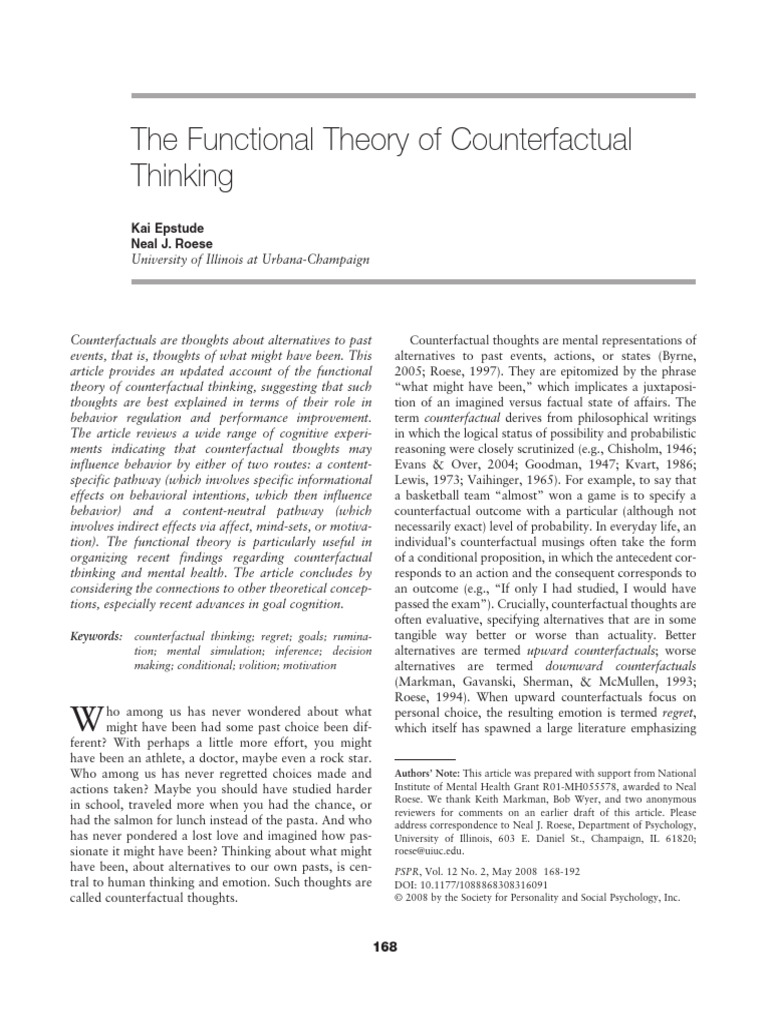 Epstude Roese 2008 The Functional Theory of Counterfactual Thinking | PDF | Thought | Causality