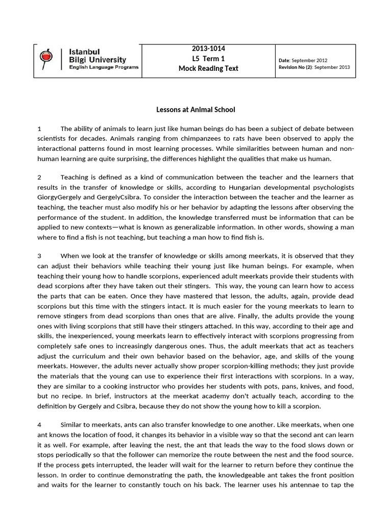 L5 Mock Reading Meerkats | PDF | Learning | Information