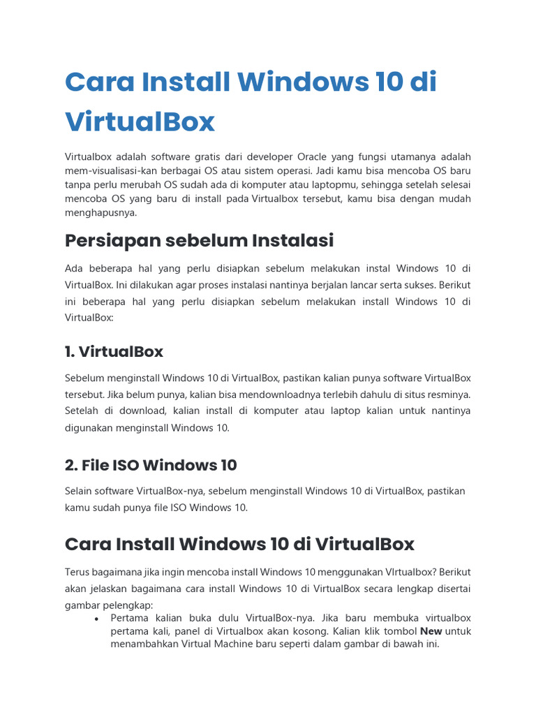 Cara Install Windows 10 Di VirtualBox | PDF