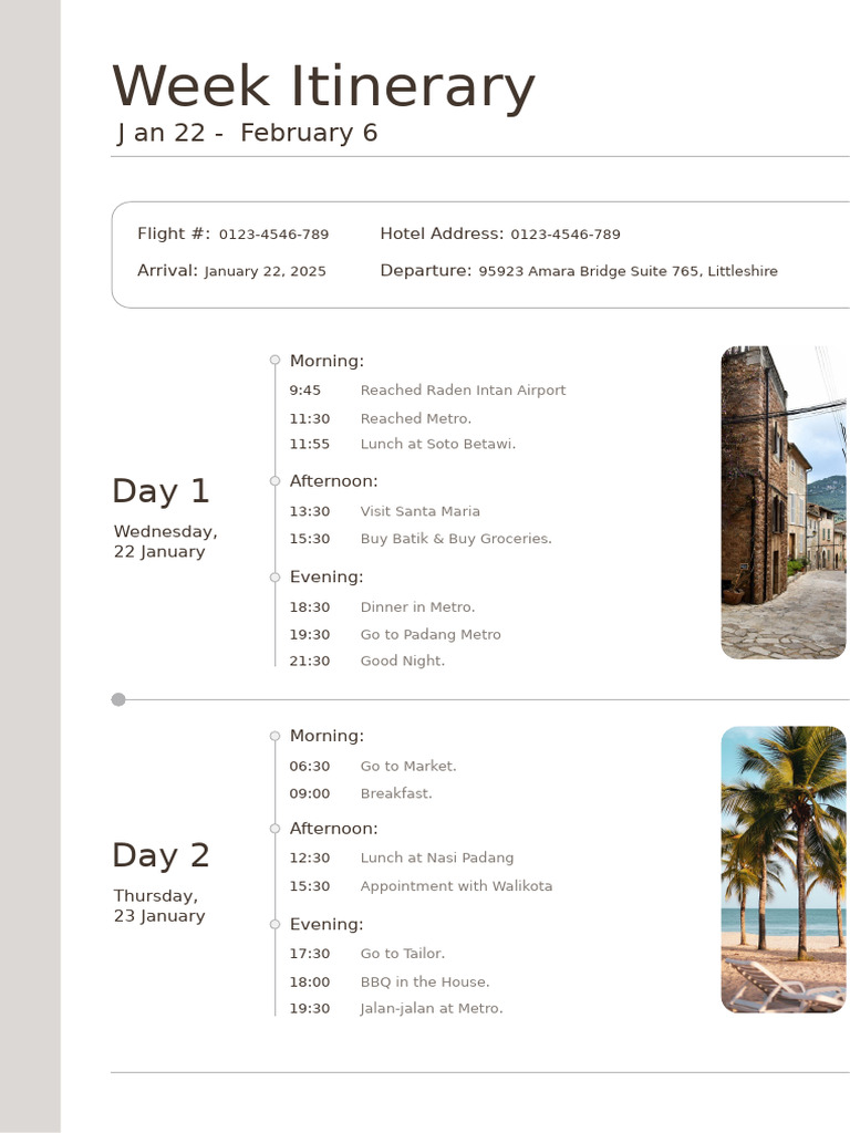 Week Itinerary 11190 Revised | PDF | Meal