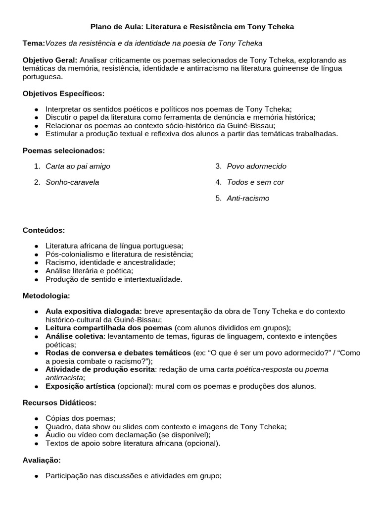 Poesia de Resistência: Tony Tcheka | PDF | Poesia