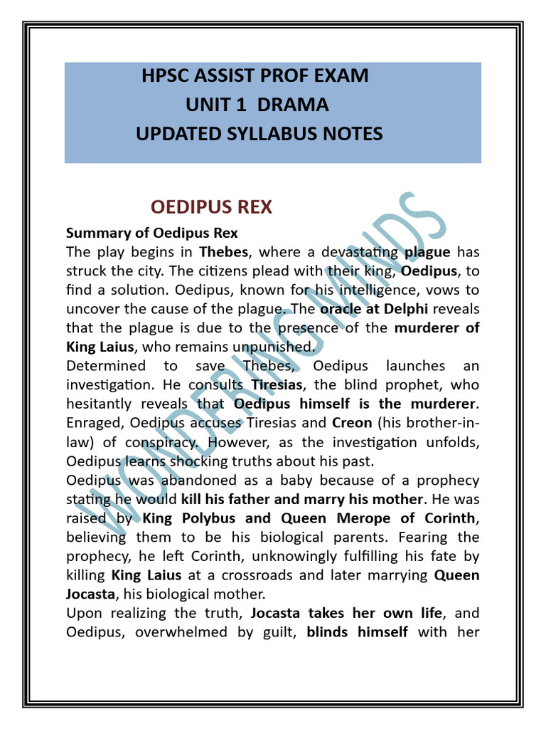 HPSC Assist Prof Exam: Oedipus Rex Summary | PDF | Oedipus | Boeotian ...