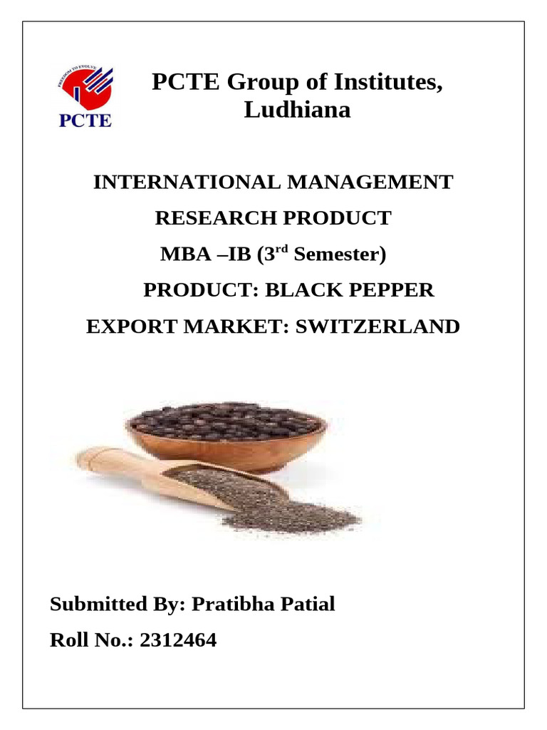 Black Pepper Export Strategy to Switzerland | PDF | Pricing | Supply Chain