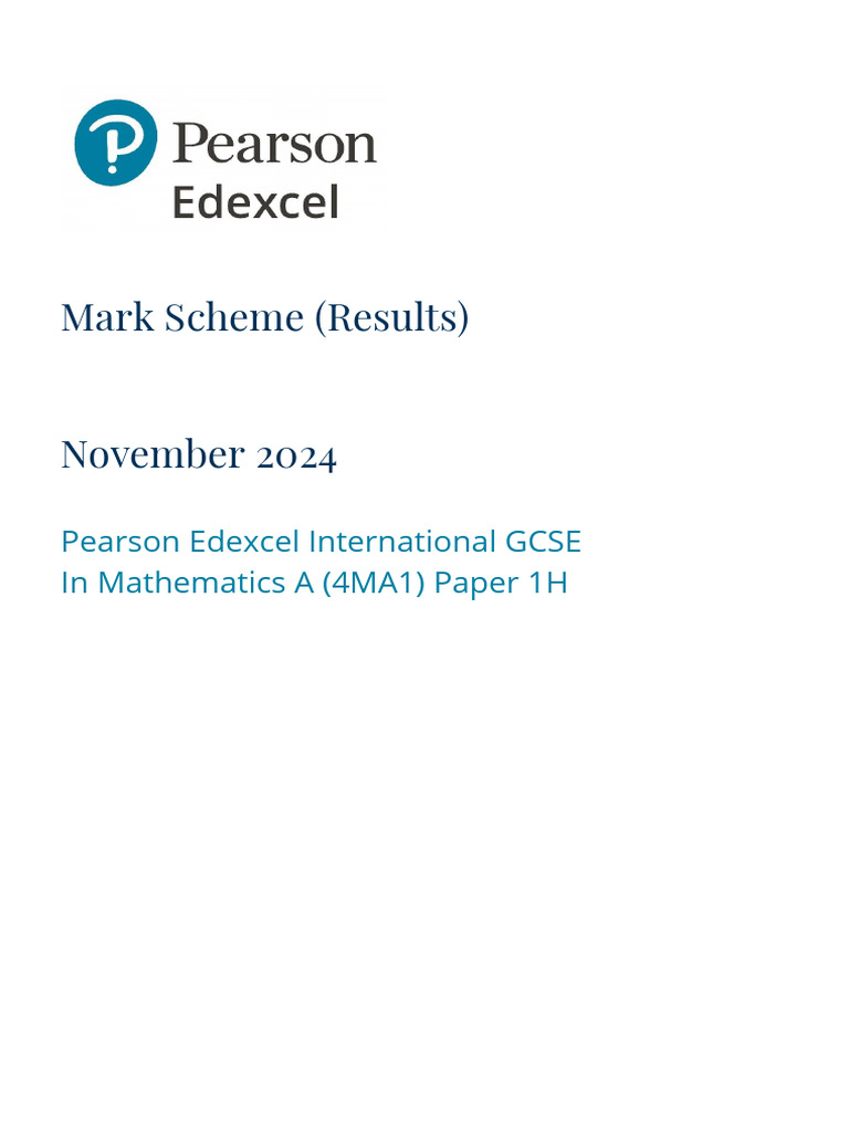 IG Mathematics A - Mark Scheme 1H (Nov. 2024) | PDF