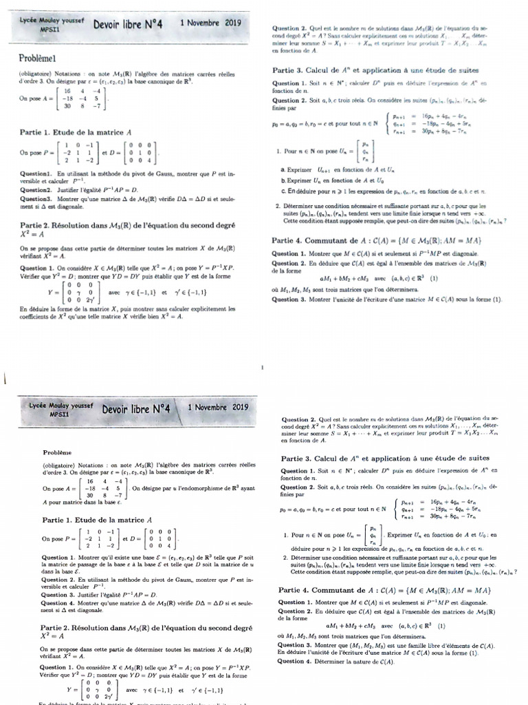 Étude des matrices et équations quadratiques | PDF | Algèbre | Objets ...