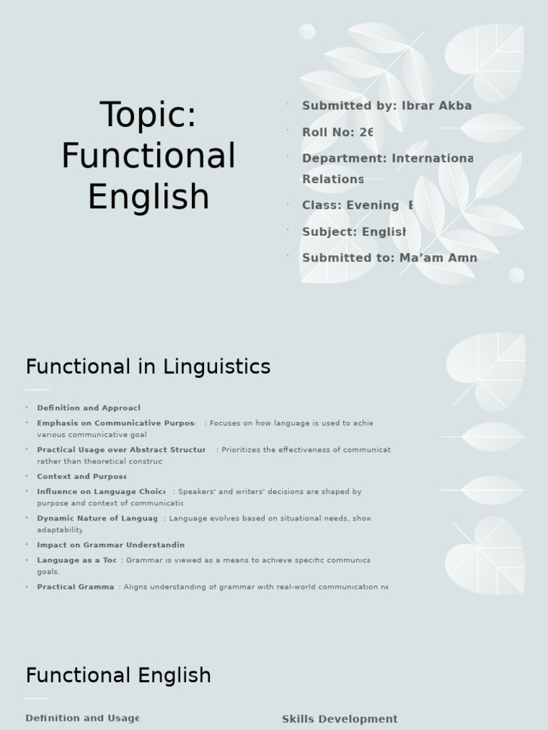 Understanding Functional English | PDF | Linguistics | Communication