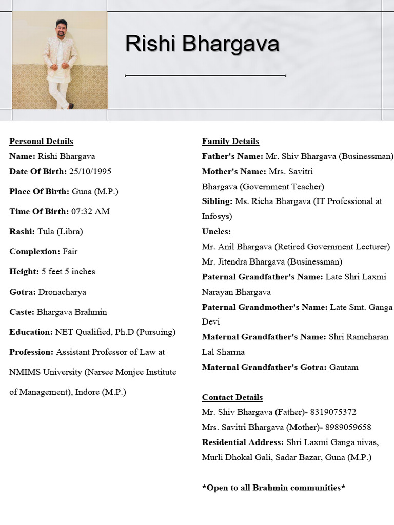 Bio Data (Rishi Bhargava) | PDF