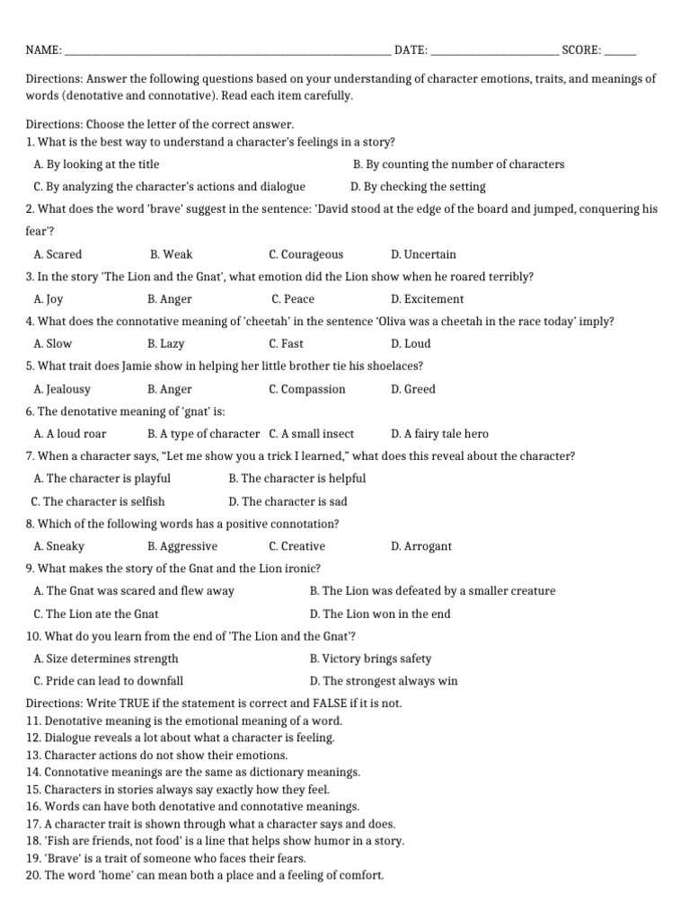 Character Traits and Word Meanings | PDF | Psychology