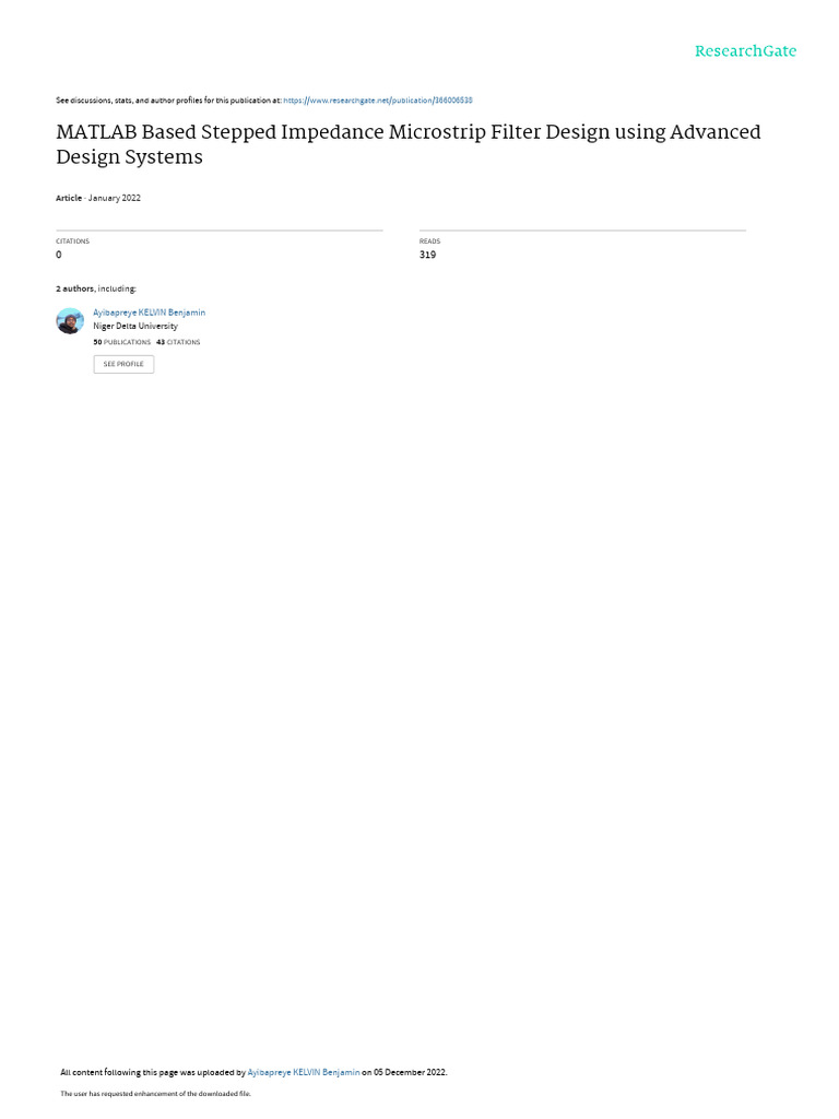 Matlab Based Stepped Impedance Microstrip Filter Design Using Advanced ...