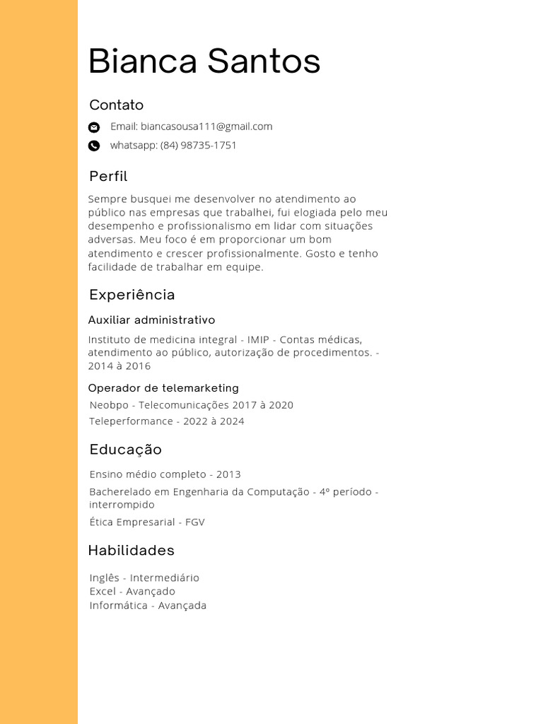 Curriculo - Bianca Santos | PDF