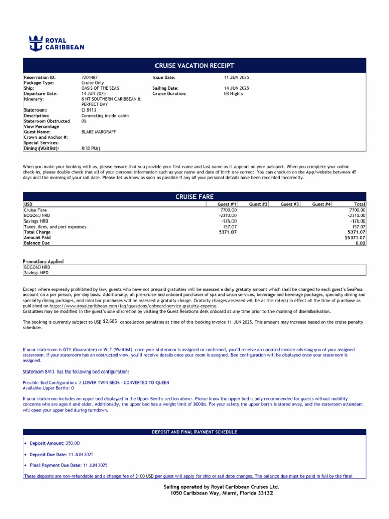 Royal Caribbean Receipt-3-2 | PDF